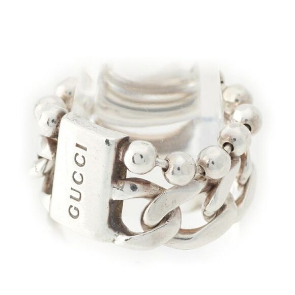Gucci | Jewelry | Gucci Silver Logo Plate Chain Ring | Poshmark